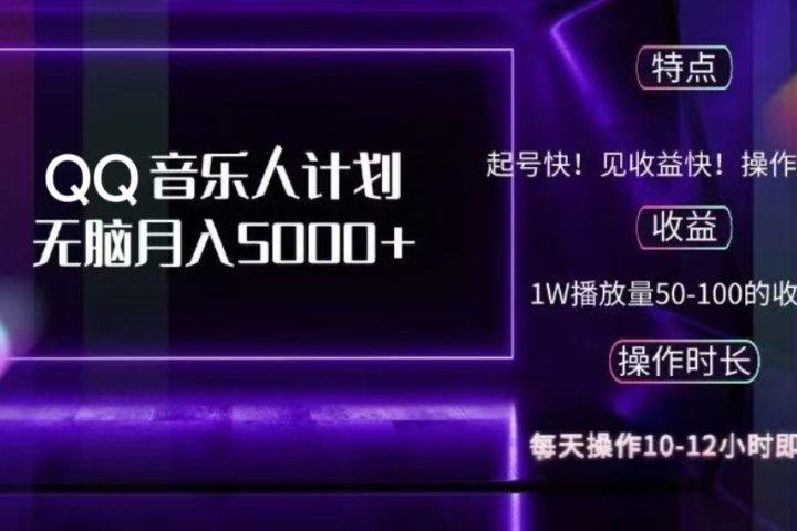 2024 QQ音乐人计划，轻松月入5000+，纯无脑操作，可批量放大操作 – 极客搞钱
